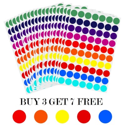 ANY SIZE Coloured Dot Stickers Round Spot Circles Dots Labels Buy 3 Get ...