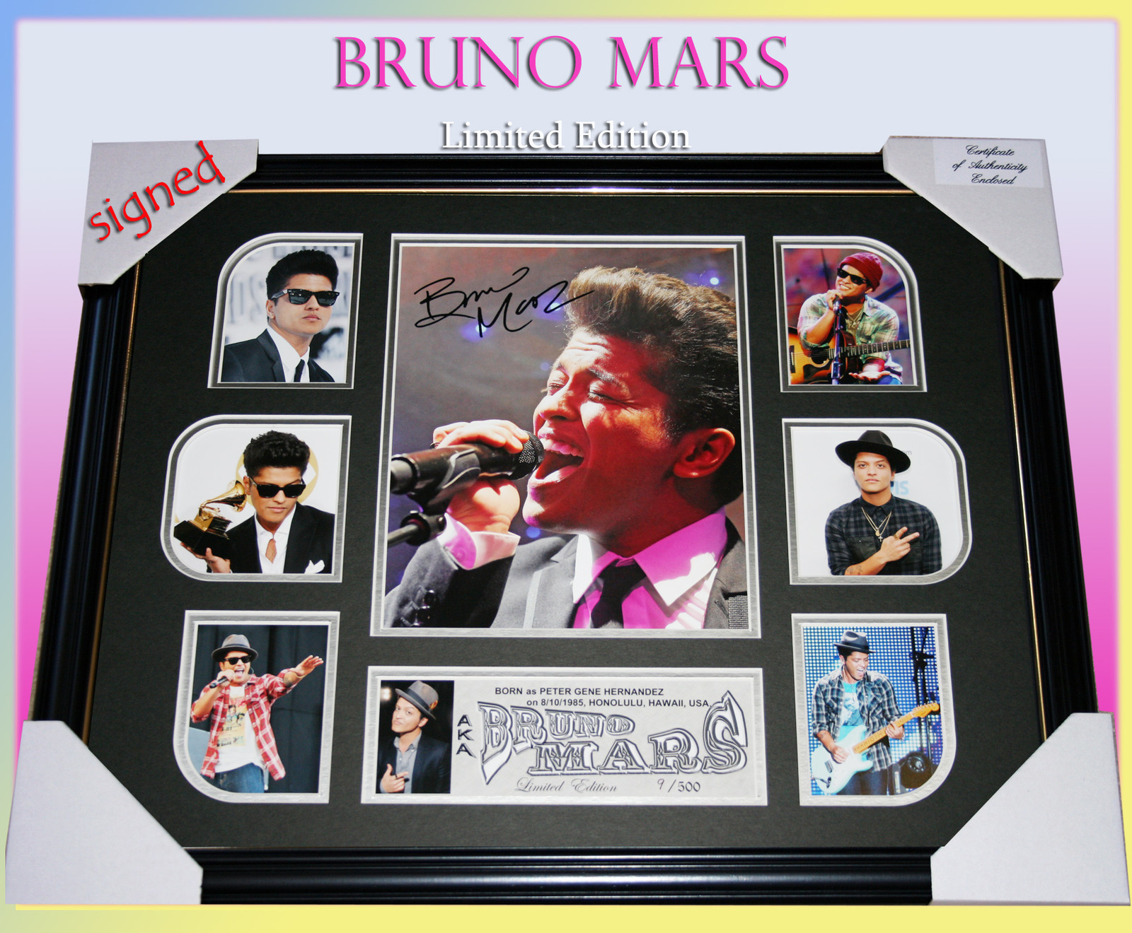 ON SALE!!BRUNO MARS MUSIC MEMORABILIA SIGNED FRAMED LIMITED EDITION 500 ...