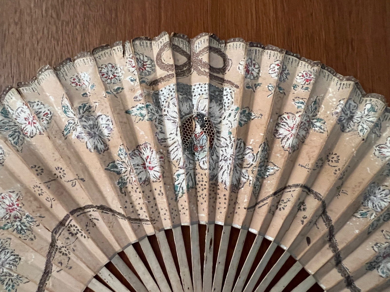Antique Wood Rod Hand Fan - Gem