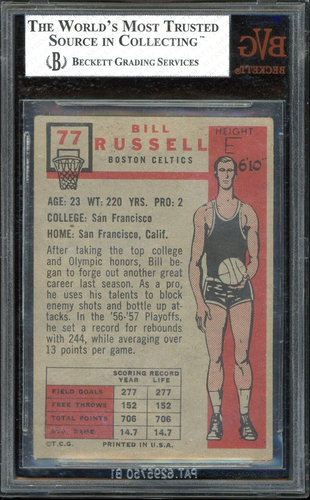 1957 Topps Bill Russell Rookie Card RC #77 - Certified BVG 4 (VG-EX ...
