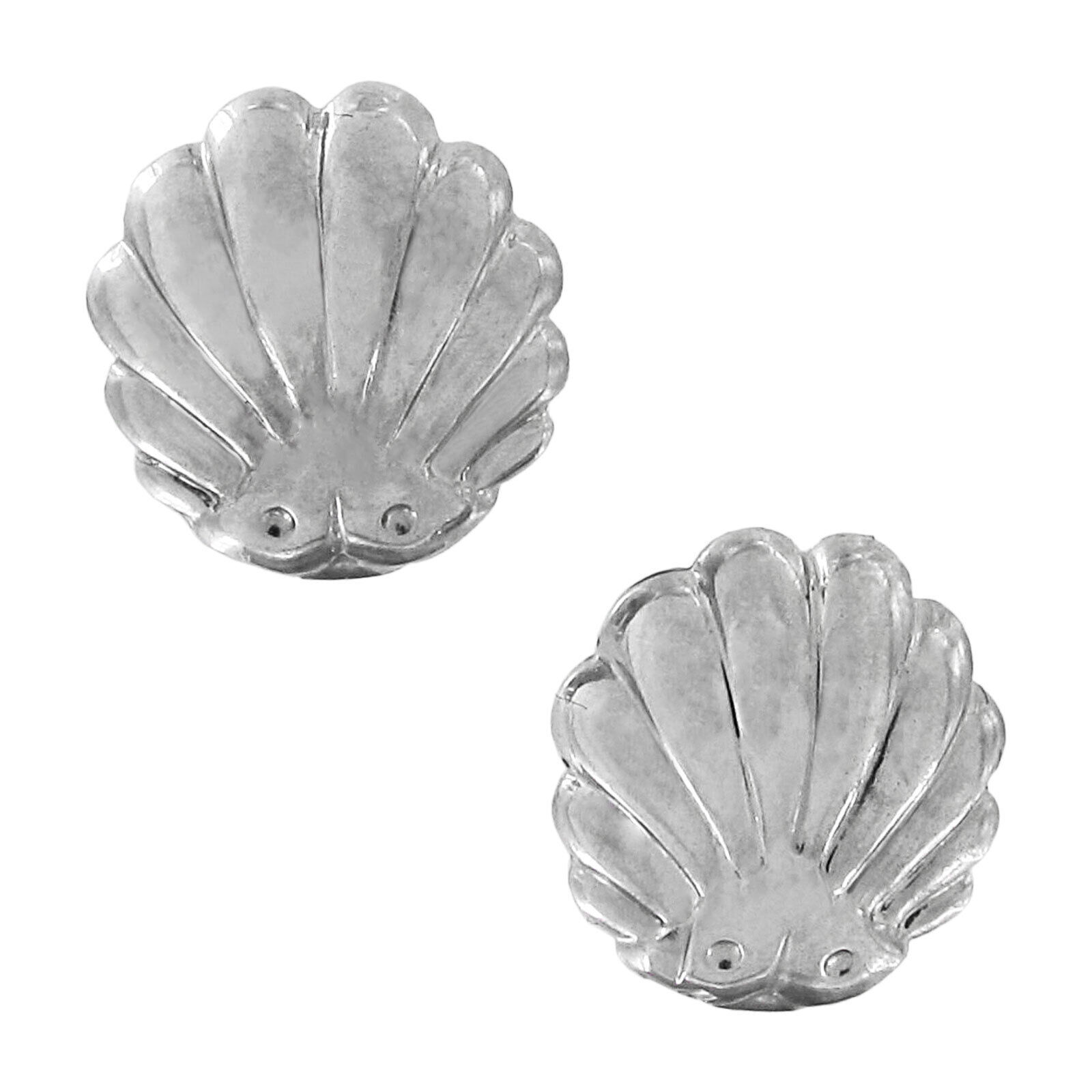 Small Silver Tone Ribbed Clamshell Shell Magnetic Clip On Earrings 1/4 ...
