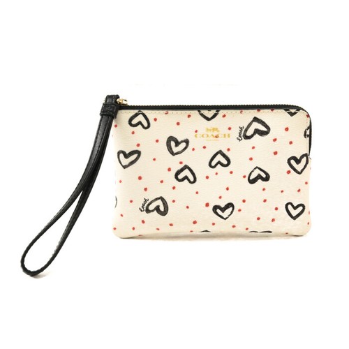 [Japan Used Bag] Coach Wristlet Pouch Leather Pvc Heart Pattern 91078 ...