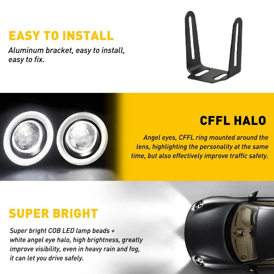 2x 3 Inch Round Fog Light LED Driving Spot Lamp w/ White Angel Eyes ...