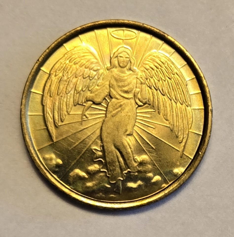 Vintage Gold Tone Guardian Angel Religious Prayer Coin / Medallion ...