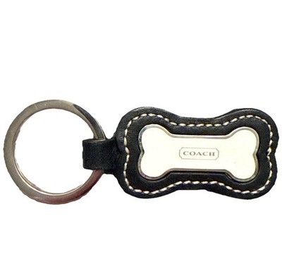Coach Dog Bone Black Leather Trim Bag Charm Silver Keychain Fob Y2K ...