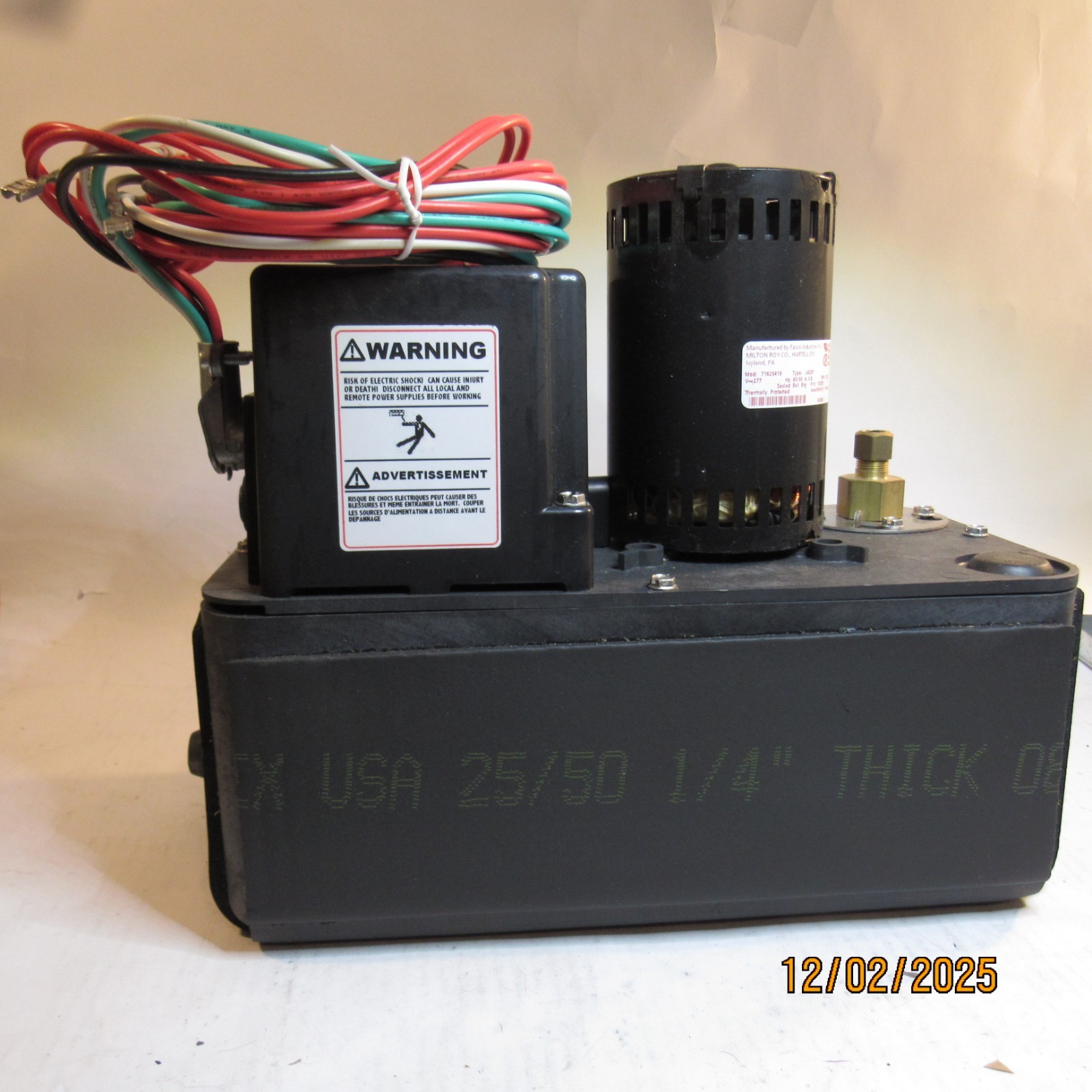 Hartell Liebert 134001P2 Condensate Pump Motor 277VAC Replacement