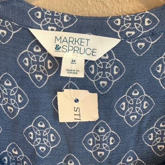 NWT Market & Spruce Women's Blue White Tunic Blouse 3/4 Sleeve Plus ...