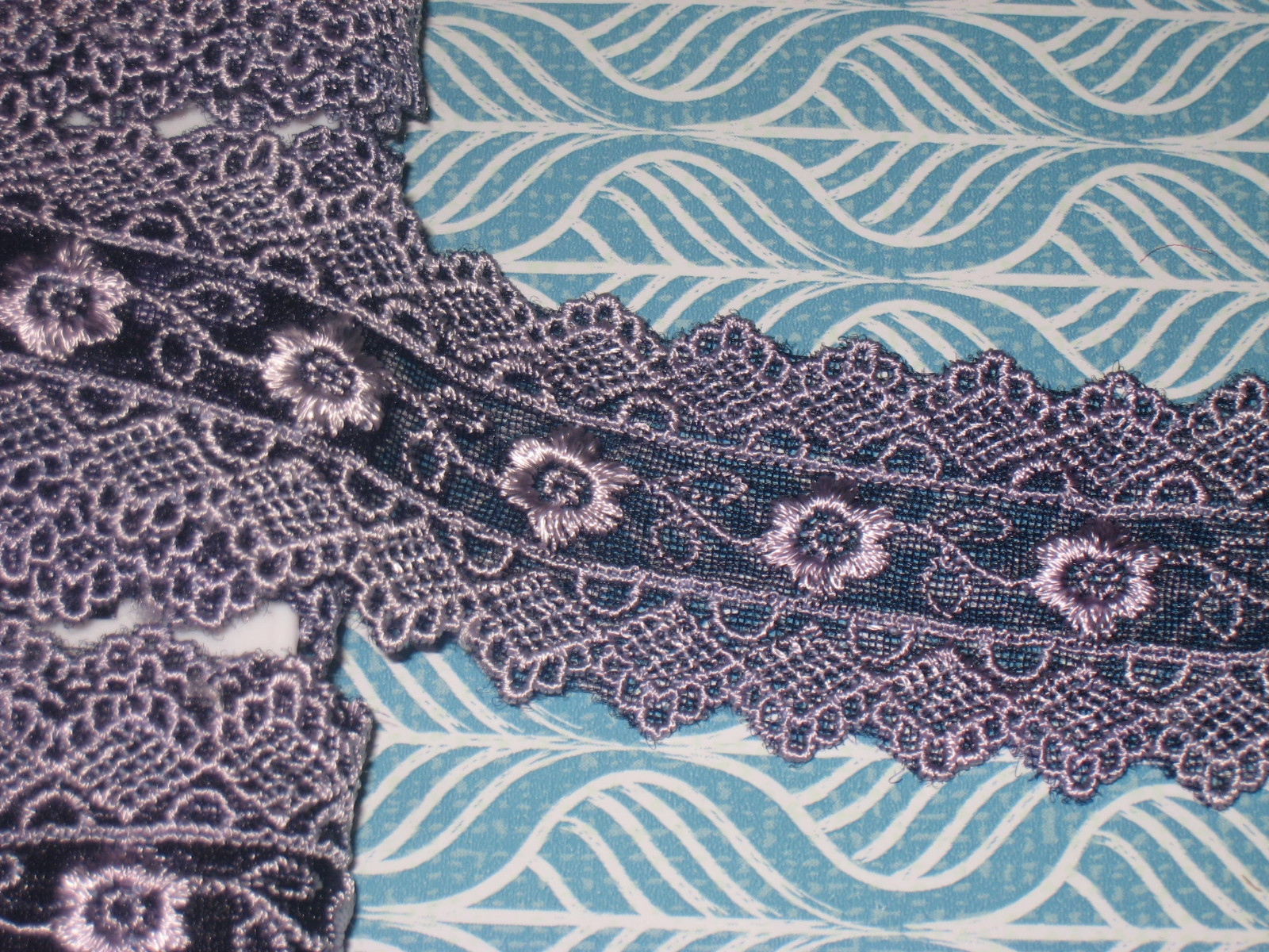 5 yards 1 3/4" width in light voilet color w embroidery floral pattern ...