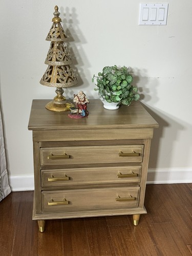 Refinished Modern MCM solid Mahogany 3 drawer side table night stand | eBay