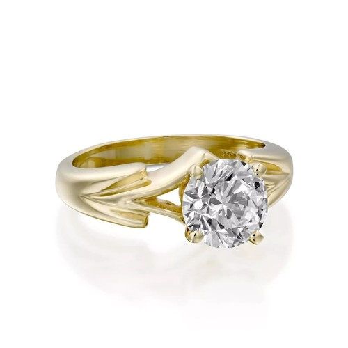 Solitaire Promise Ring 2 Ct Round Cut Lab-Created Diamond 14k Yellow ...