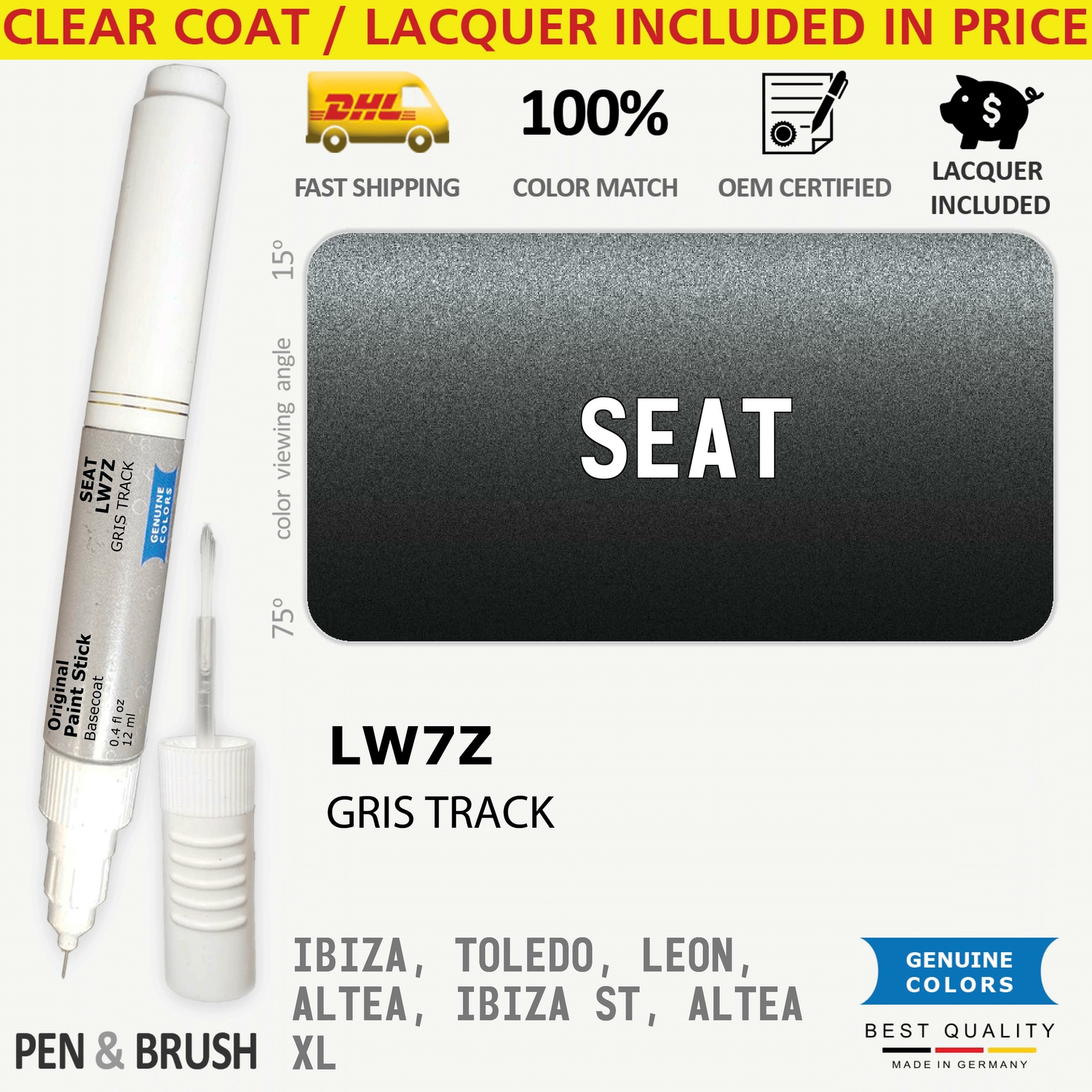 LW7Z Touch Up Paint for SEAT Gray IBIZA TOLEDO LEON ALTEA ST XL ...