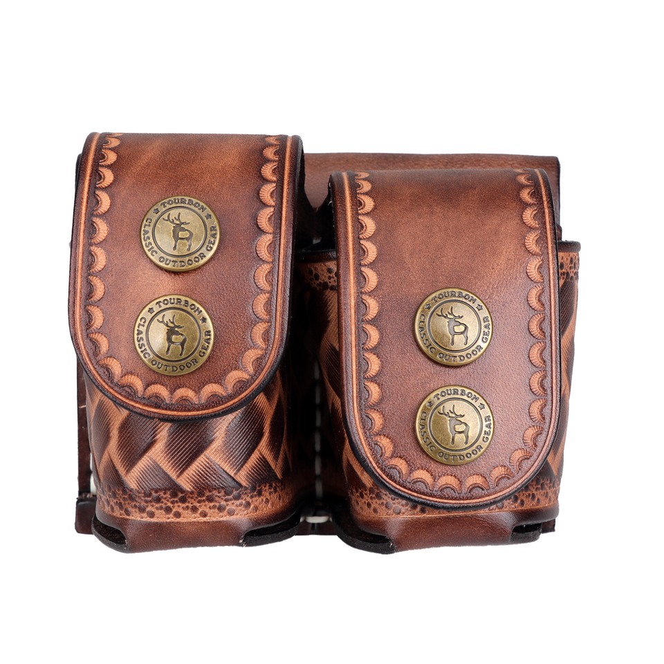 TOURBON Leather Revolver Double Speed Loader Pouch Shooting Game Ammo ...