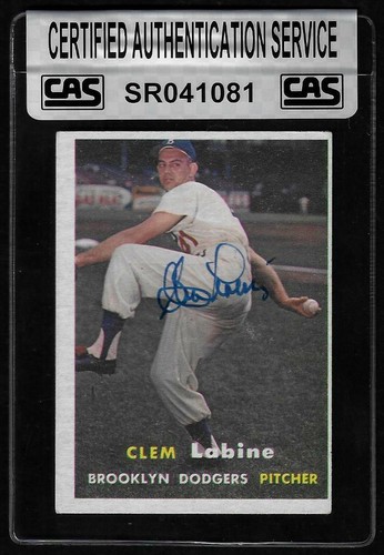 1957 Topps #53 CLEM LABINE Signed AUTO Brooklyn Dodgers CAS Authentic ...