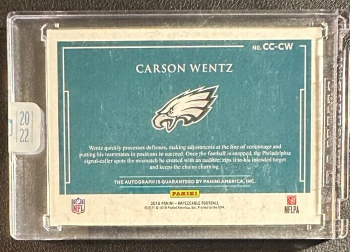 CARSON WENTZ 2022 Panini Honors Impeccable Canvas Creations Autograph 1 ...