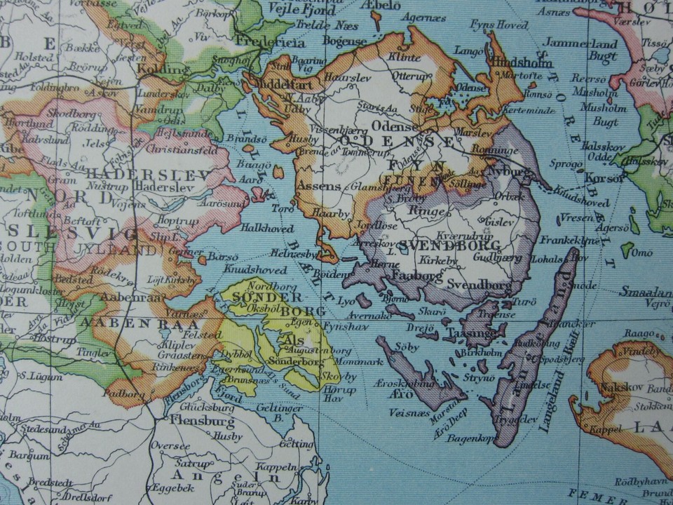 1952 Landkarte ~ Dänemark Aalborg Aarhus Copenhagen Laaland Odense ...