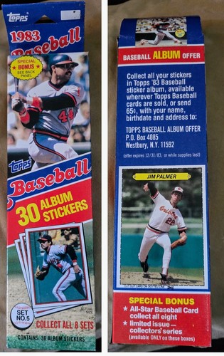 1983 topps baseball 30 album stickers set no. 5 Jim Palmer Baltimore ...