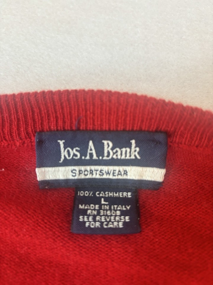 Jos A Bank 100% Cashmere Sweater Men's XL Red V-Neck Quiet Luxury Soft ...