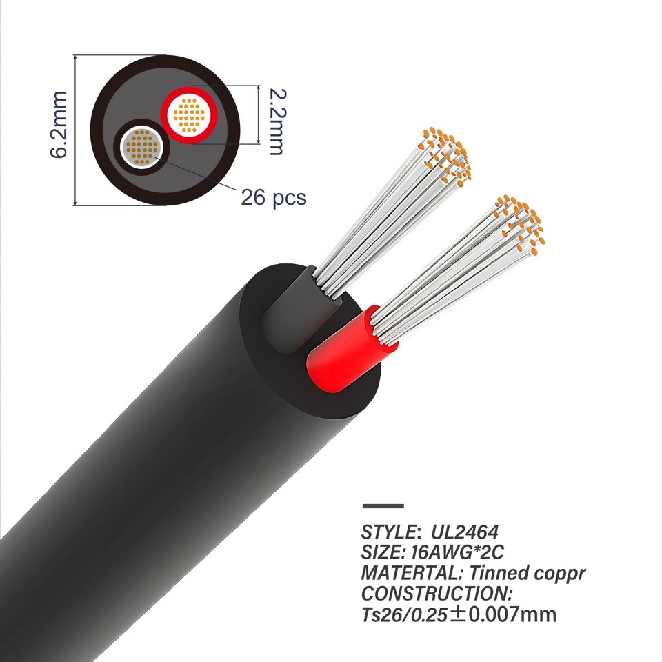 16 Gauge Electrical Wire 2 Conductor, UL Certification, 33FT 16/2 ...