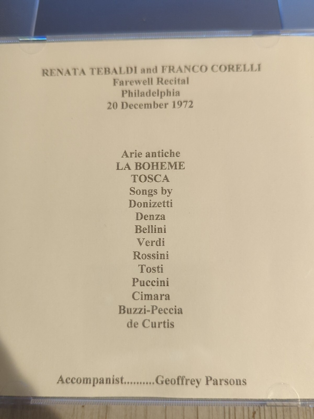 Live Opera Recording CD2337 Tebaldi Corelli Donizetti Denza Bellini ...