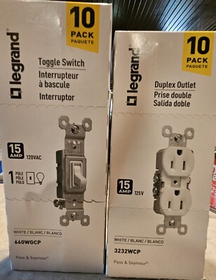Legrand 10 Pack 3232WCP, 15 Amp, 125 V, Duplex Outlet & Toggle Switch ...