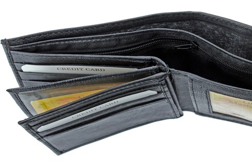 Genuine Leather Mens Bifold Wallet 2 ID's multi Card Double Center Flap ...