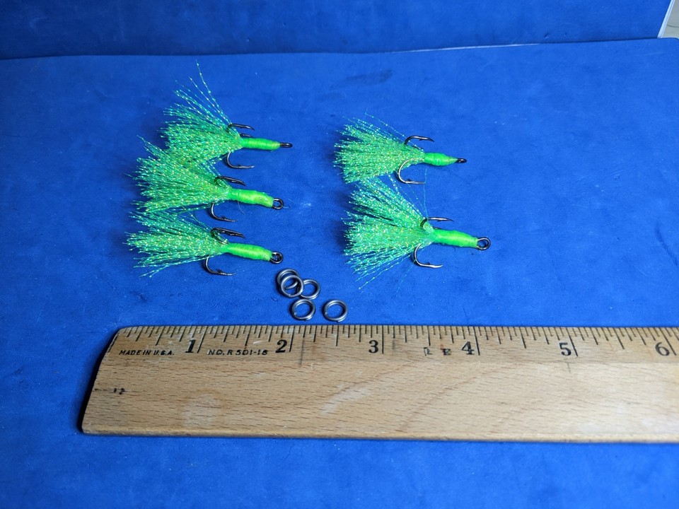 5 - Treble Hook hooks size 4 Dressed light green UV with Split Rings | eBay