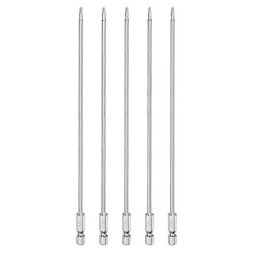 5pcs T10 Security Torx Bit 1/4" Hex Shank 8" Long Tamper Resistant Star ...