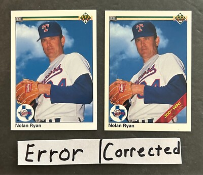 1990 Upper Deck Nolan Ryan Error & Corrected Cards #734 NRMT CONDITION ...