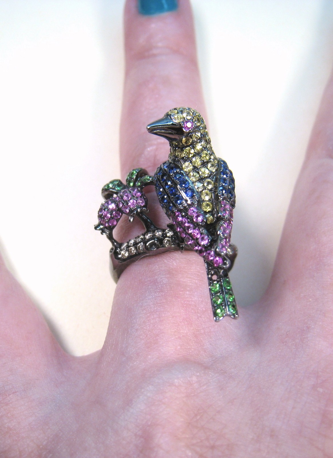 BIRD RING SAPPHIRE TSAVORITE DIAMOND 2.52 CTW #6.5 PLATINUM RHODIUM ...