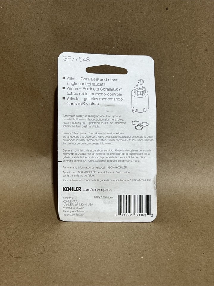 Kohler Single Handle Coralais Valve Repair Kit GP77548 Kohler Genuine ...