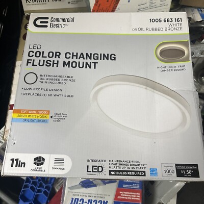 (1) Commercial Electric 11" LED Color Change Flush Mount Light, w ...