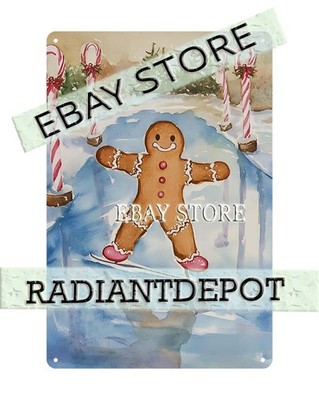 Ice Skate Gingerbread Tin Sign Winter Sport Christmas Cute Art | eBay