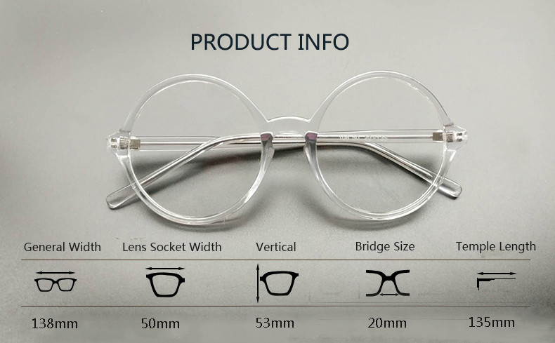 Round CRYSTAL CLEAR Glasses Frame Plastic Eyeglasses Unisex Transparent ...