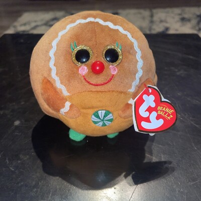 Ginger TY Beanie Babie Ballz 5" Christmas gingerbread plush ball | eBay