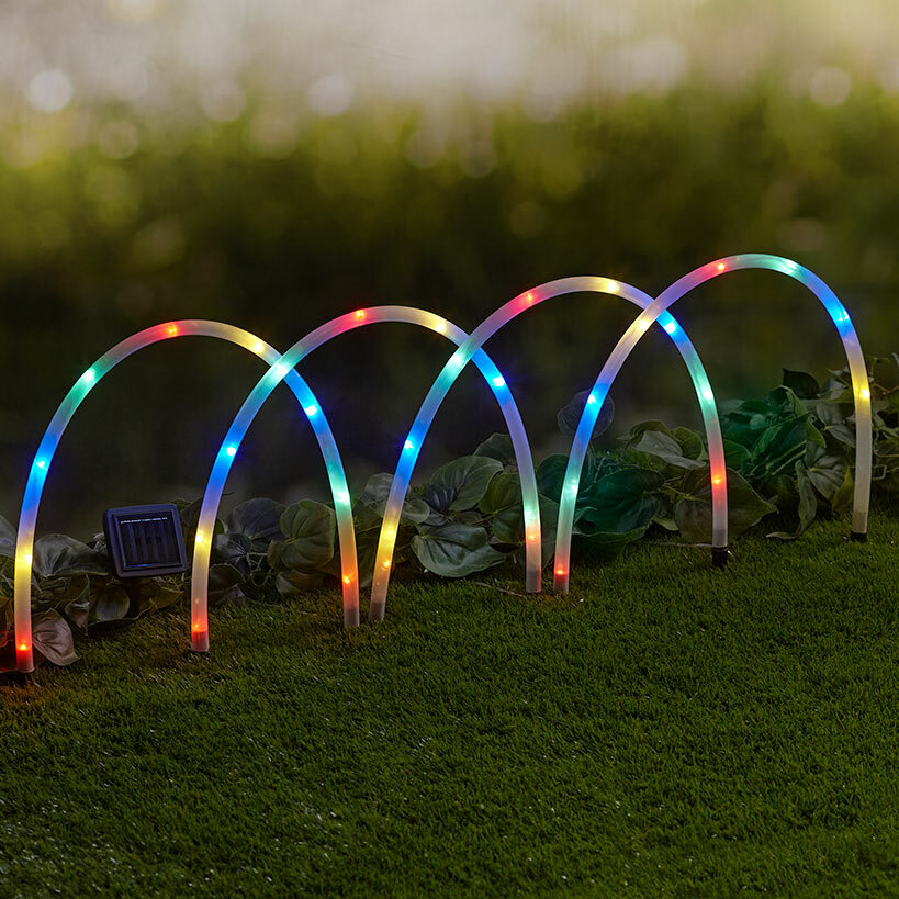4Pc Solar LED Arches Garden Pathway Stake Lights 8 Lighting Modes White ...