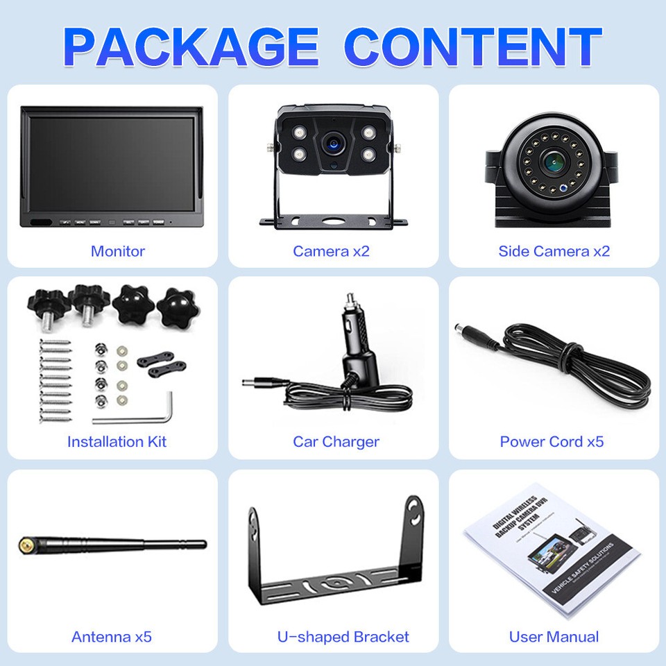 Digital Wireless Dash Cam Rear View DVR Split Screen For Truck Semi RV ...