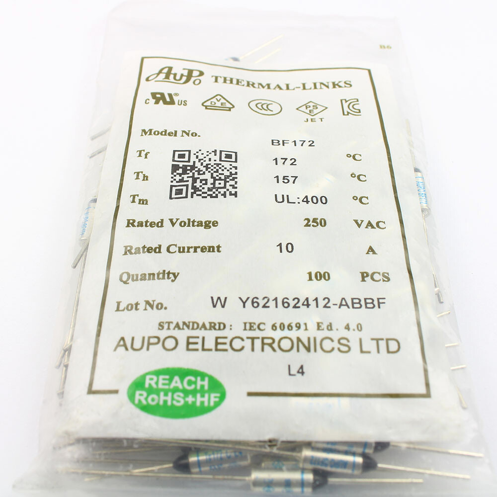 10Pcs AUPO Thermal Fuse Links BF172 Axial Lead TF Cutoff 172℃ 172C 250V ...