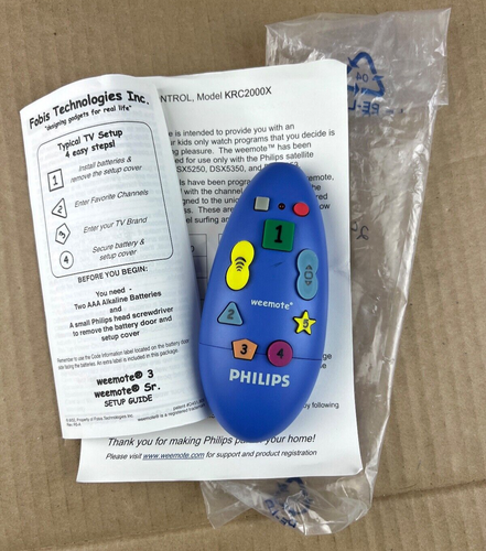 Philips KRC2000X Weemote Satellite Receiver TV Kids Remote Control Only ...