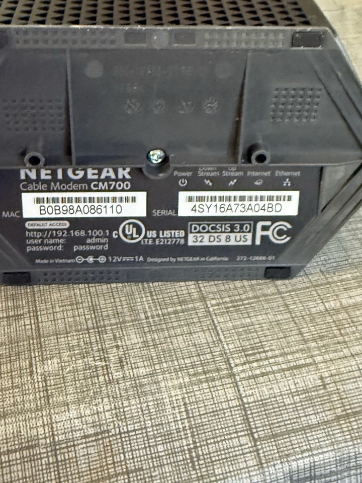 NETGEAR Cable Modem CM700 DOCSIS 3.0 DOCSIS 3.0 No Power Cord | eBay