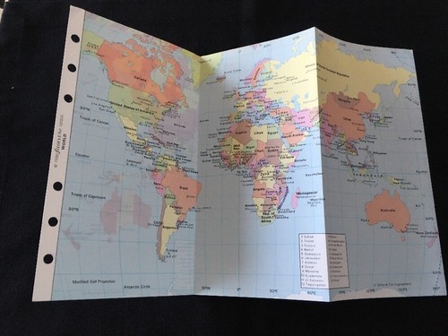 FILOFAX-WORLD MAP RARE 1990 EDITION-1 Sheet-Folds to 3 DoubleSides ...