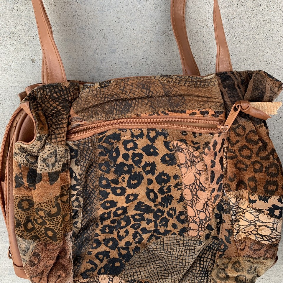 Brown animal print leather suede cheetah zebra patterned bag purse ...