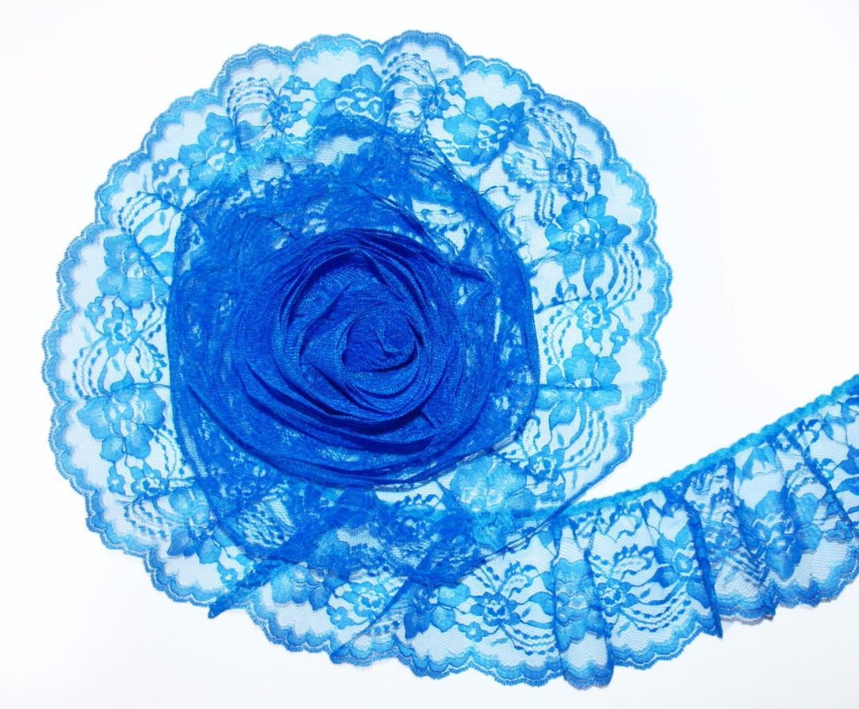 BRILLIANT BLUE~4 Inch Wide Ruffled Floral Lace Trim~By 5 Yards | eBay