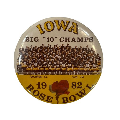 Vintage University of Iowa Hawkeyes Pin Pinback Button Rose Bowl 1982 ...