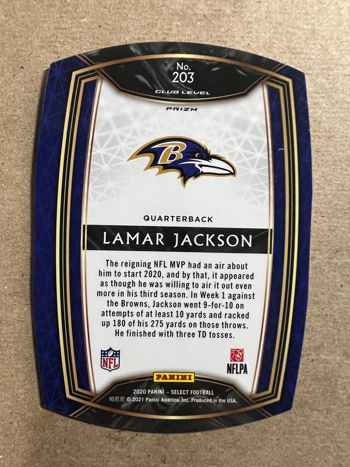 2020 Select LAMAR JACKSON Maroon Prizm Die-Cut Club Level #203 ...