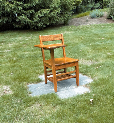 Vintage Antique Mission Oak Student Wooden School Chair + Attached Desk ...