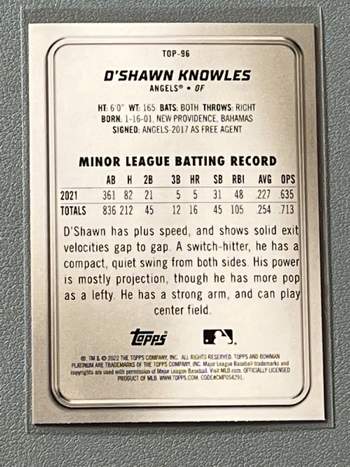 2022 Bowman Platinum D'Shawn Knowles SP Ice Rookie RC #TDP-96 Los ...
