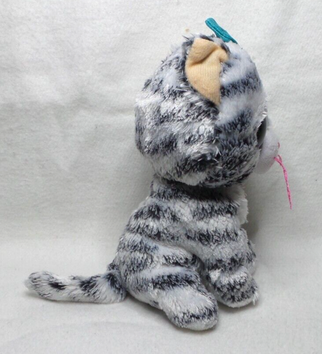 PELUCHE TY BEANIE BOO'S QUINN CHAT TIGRE GRIS GROS YEUX BRILLANT BLEUS ...