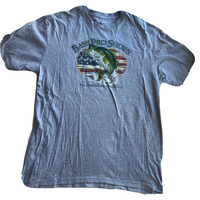 Bass Pro Shops T Shirt Mens Adult Size L Gray Graphic Tee Short Sleeve ...