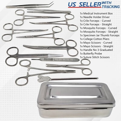 13 Pcs Veterinary General Surgery Set w/Stainless Steel Surgical ...
