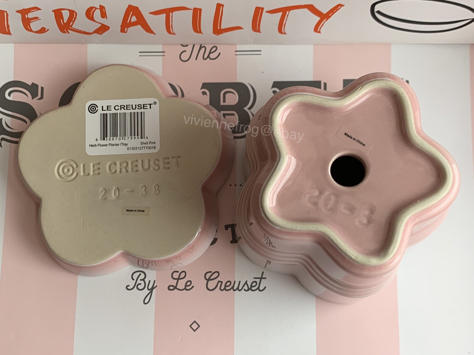 LE CREUSET SHELL PINK FLOWER SHAPE HERB PLANTER RARE LIMITED STONEWARE ...